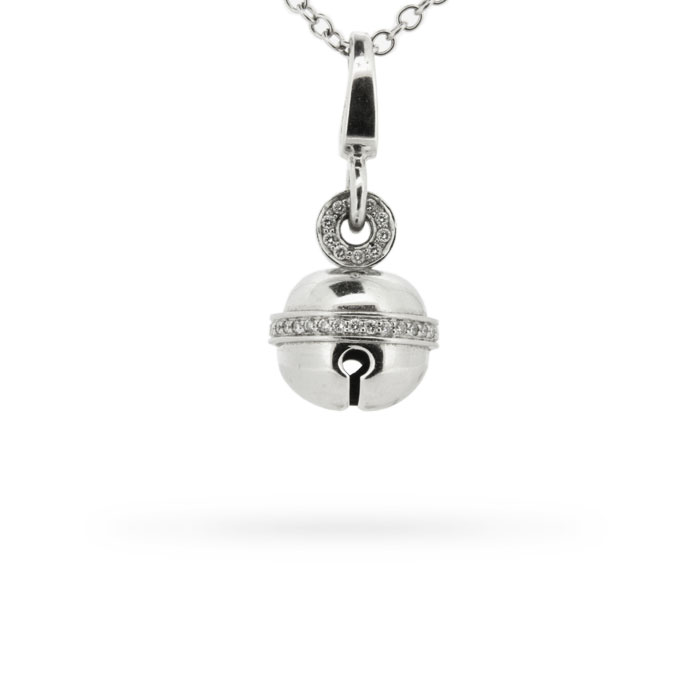 White Gold and Diamond Bell Pendant | Farringdons