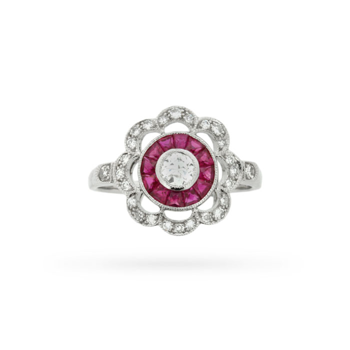 Victorian-Inspired Diamond and Ruby Daisy Cluster Ring | Farringdons