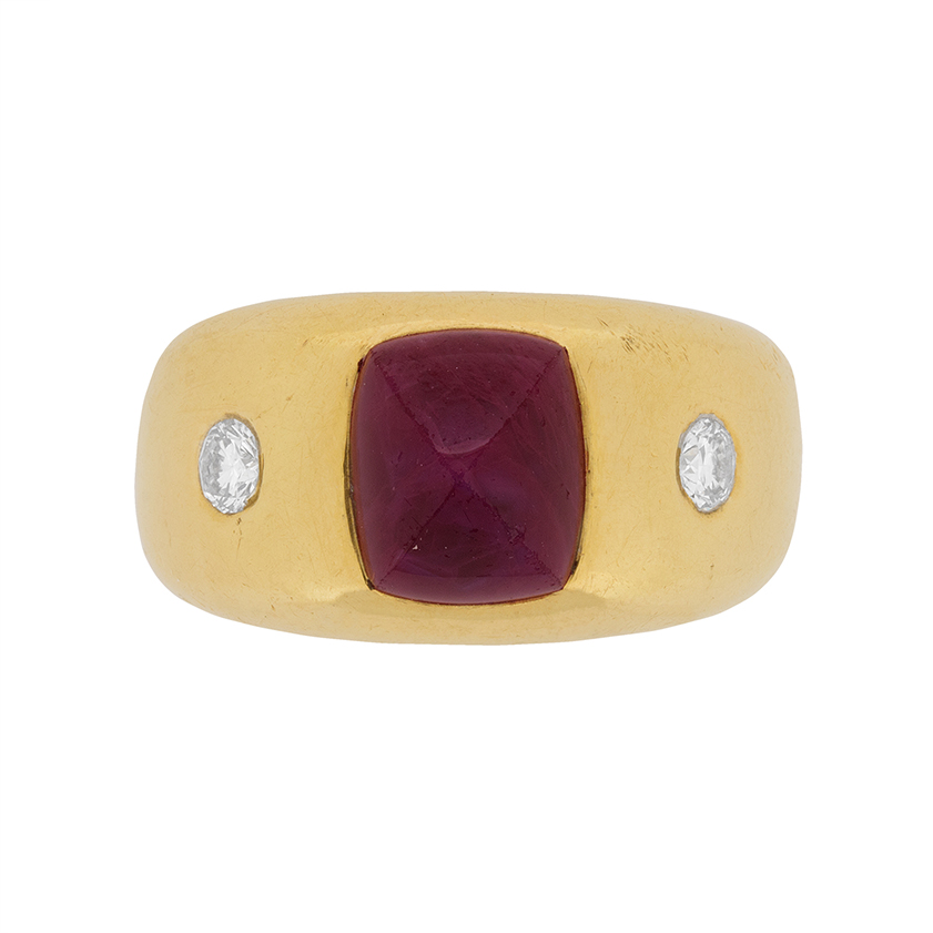 Vintage Cabochon Ruby and Diamond Gentlemen's Ring, c.1950s ...