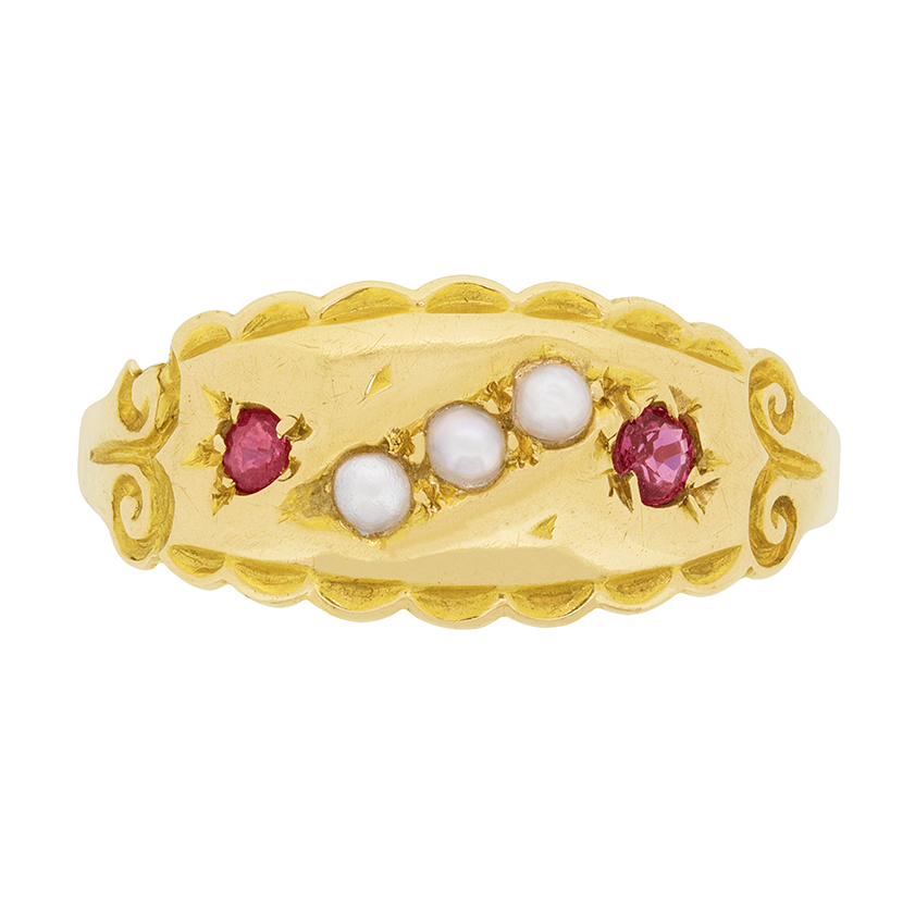 Antique Pearl and Ruby Cluster Ring, c.1900s | Farringdons Jewellery