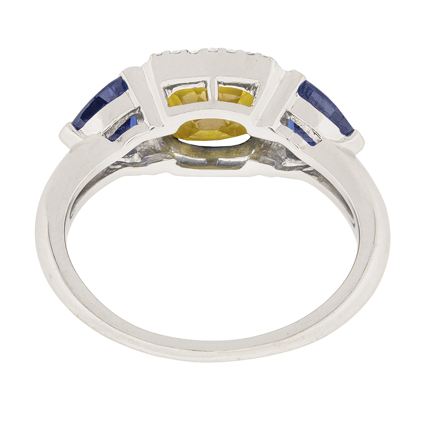 Contemporary Three Stone 3.40ct Fancy Colour Sapphire and Diamond ...