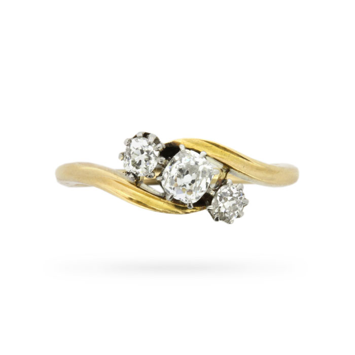 Vintage Three Stone Diamond Crossover Ring, c.1940s | Farringdons