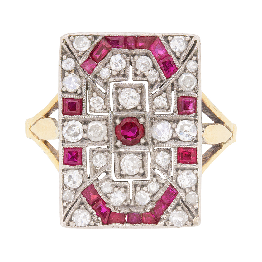 Art Deco Ruby and Diamond Cocktail Ring, c.1930s | Farringdons Jewellery