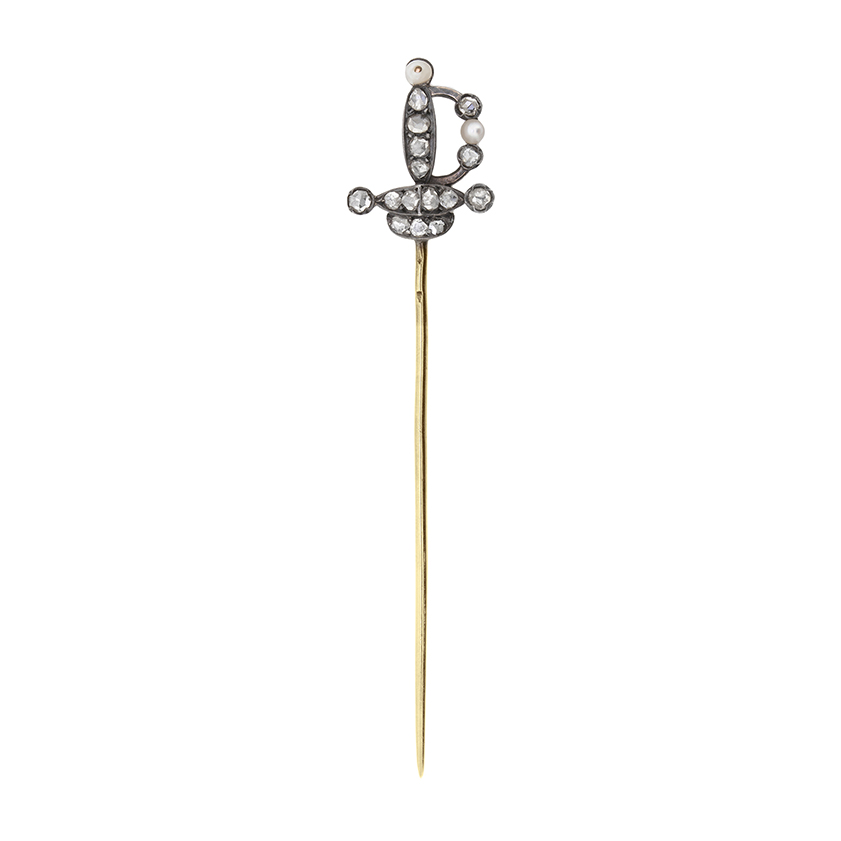 Victorian Diamond and Pearl French Sword Pin, c.1880s | Farringdons ...