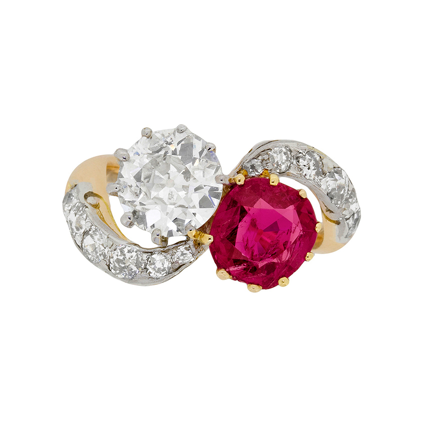 Late Victorian Diamond and Ruby Twist Ring, c.1900s | Farringdons Jewellery