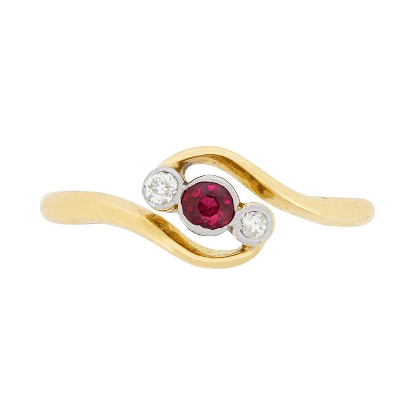 Victorian Ruby and Diamond Three Stone Twist Ring, c.1900s ...