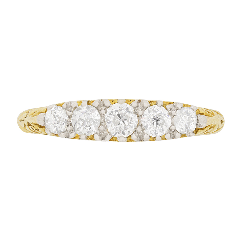 Victorian Five Stone Diamond Carved Shank Ring, c.1900s | Farringdons ...