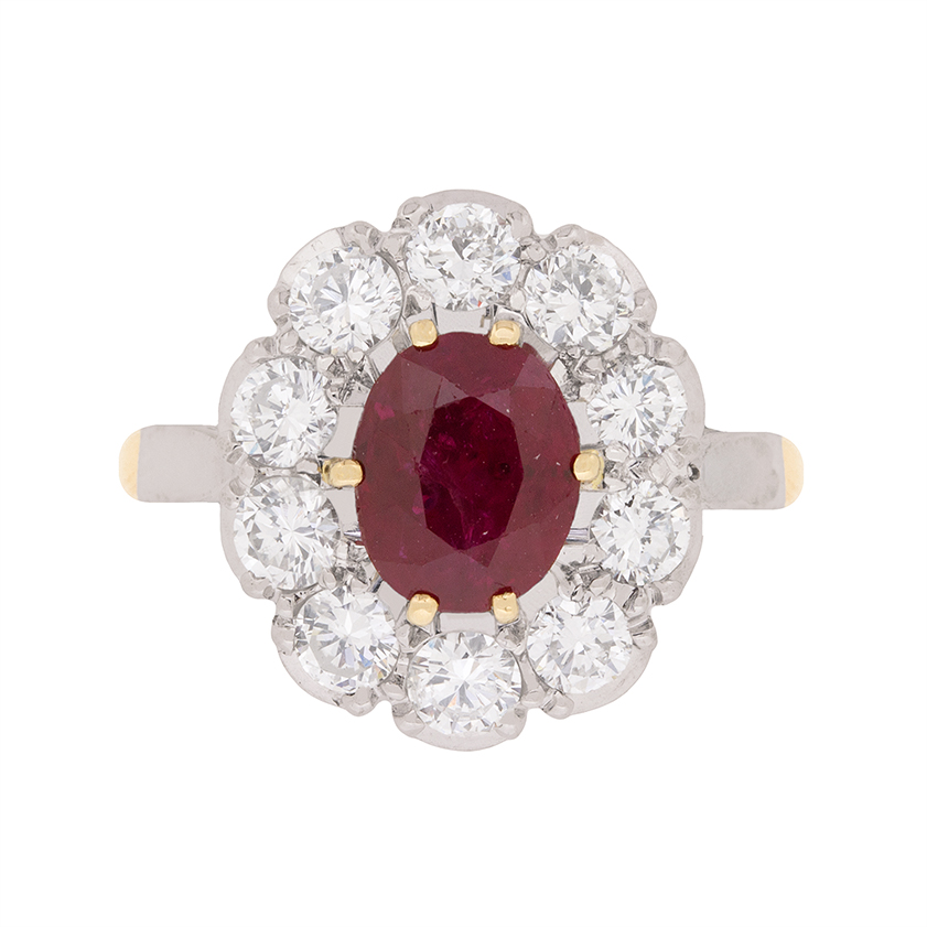 Vintage Ruby and Diamond Cluster Ring, c.1940s | Farringdons Jewellery