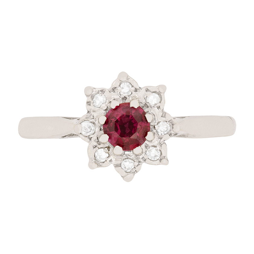 Vintage Ruby and Diamond Daisy Cluster Ring, c.1970s | Farringdons ...