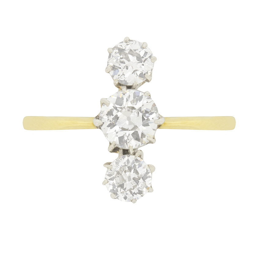 Edwardian 1.35ct Diamond Vertical Three Stone Ring, c.1910s ...