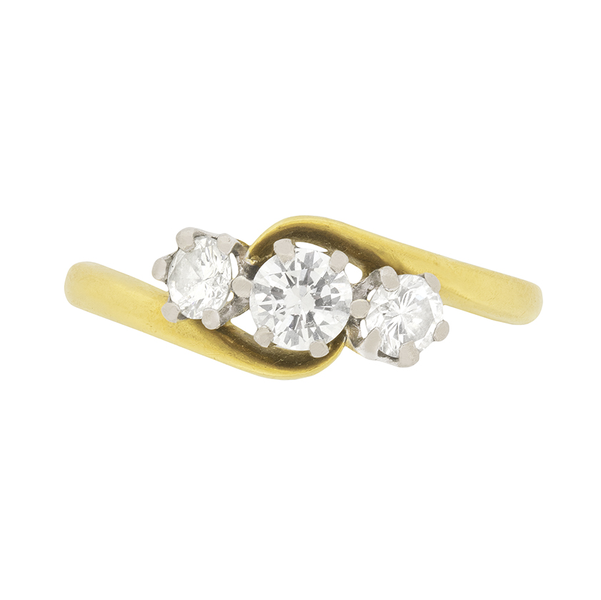 Vintage Three Stone Diamond Crossover Ring, c.1940s | Farringdons Jewellery