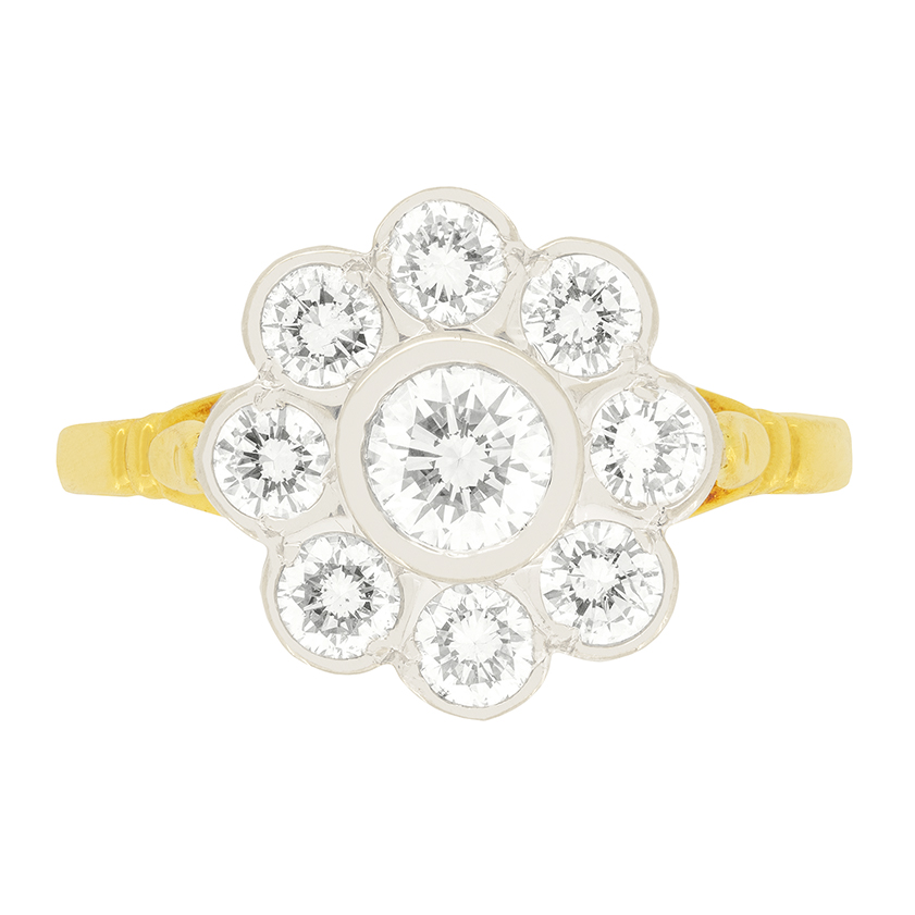 Vintage 1.70ct Diamond Daisy Cluster Ring, c.1970s | Farringdons Jewellery