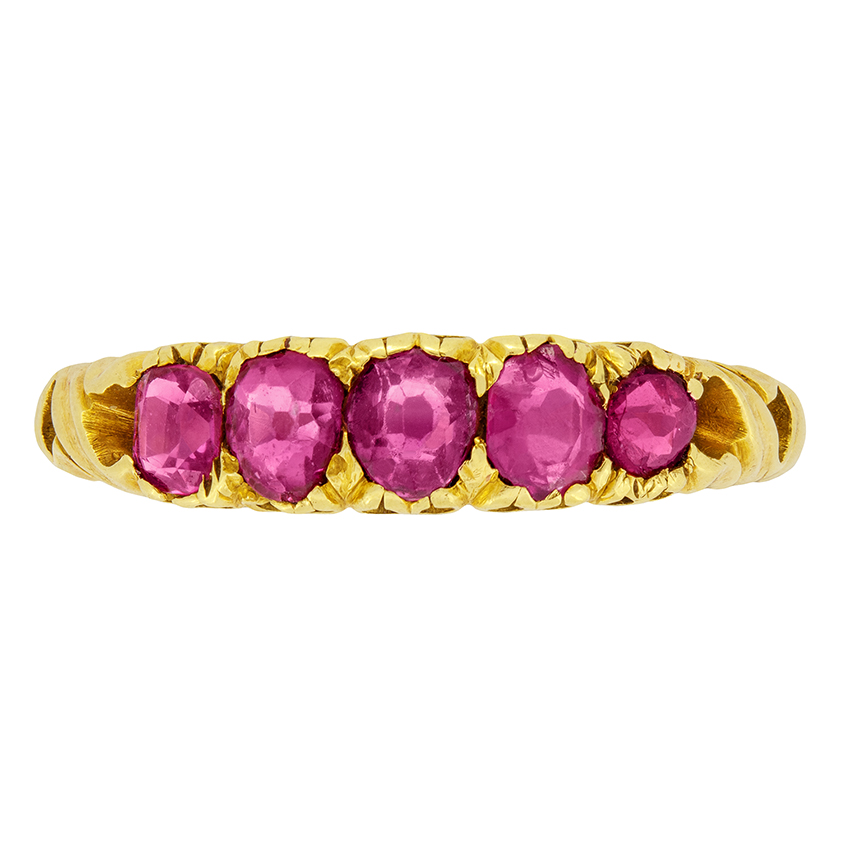 Victorian 0.86ct Ruby Five Stone Ring, c.1880s | Farringdons Jewellery