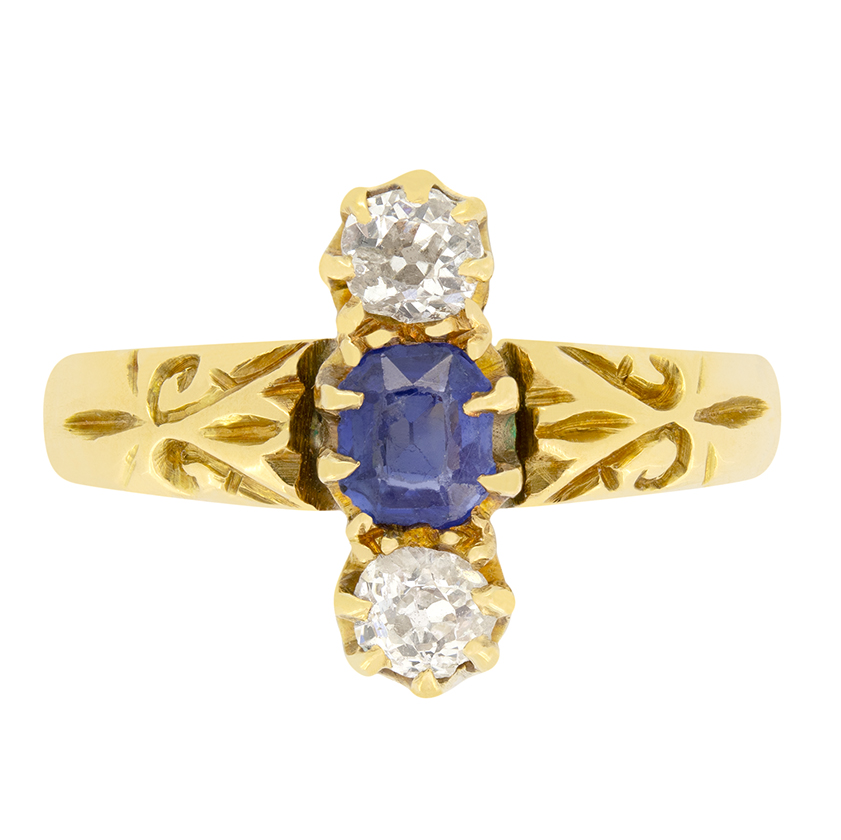 Victorian 0.30ct Sapphire and Diamond Vertical Three Stone Ring, c ...