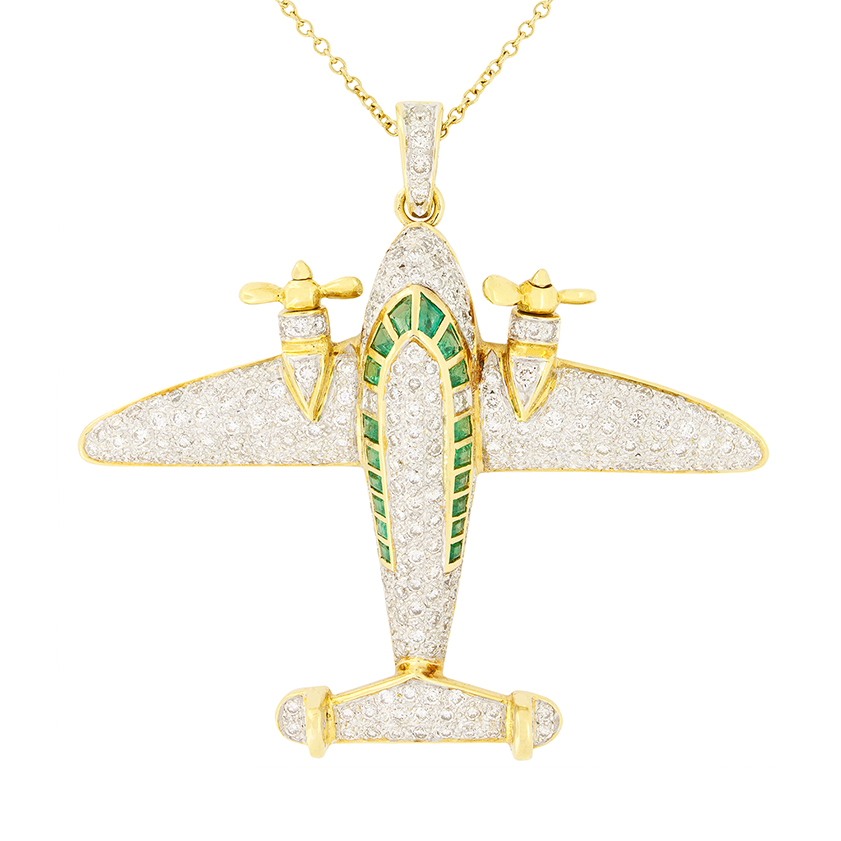 Vintage 2.00ct Diamond and Emerald Plane Pendant & Brooch , c.1970s ...