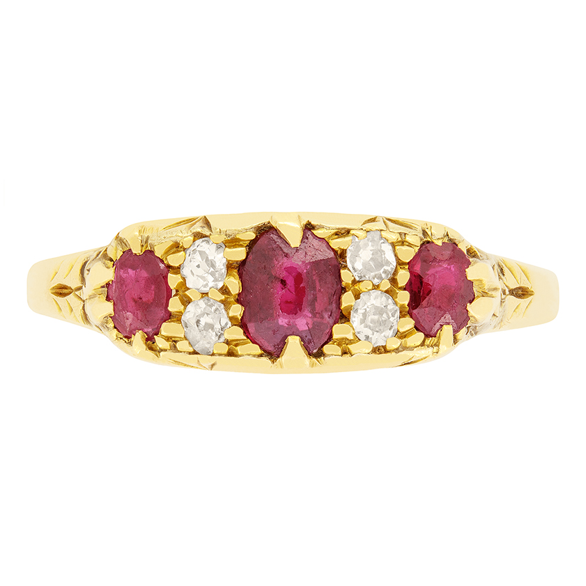 Victorian 0.45ct Ruby and Diamond Carved Shank Ring, c.1880s ...