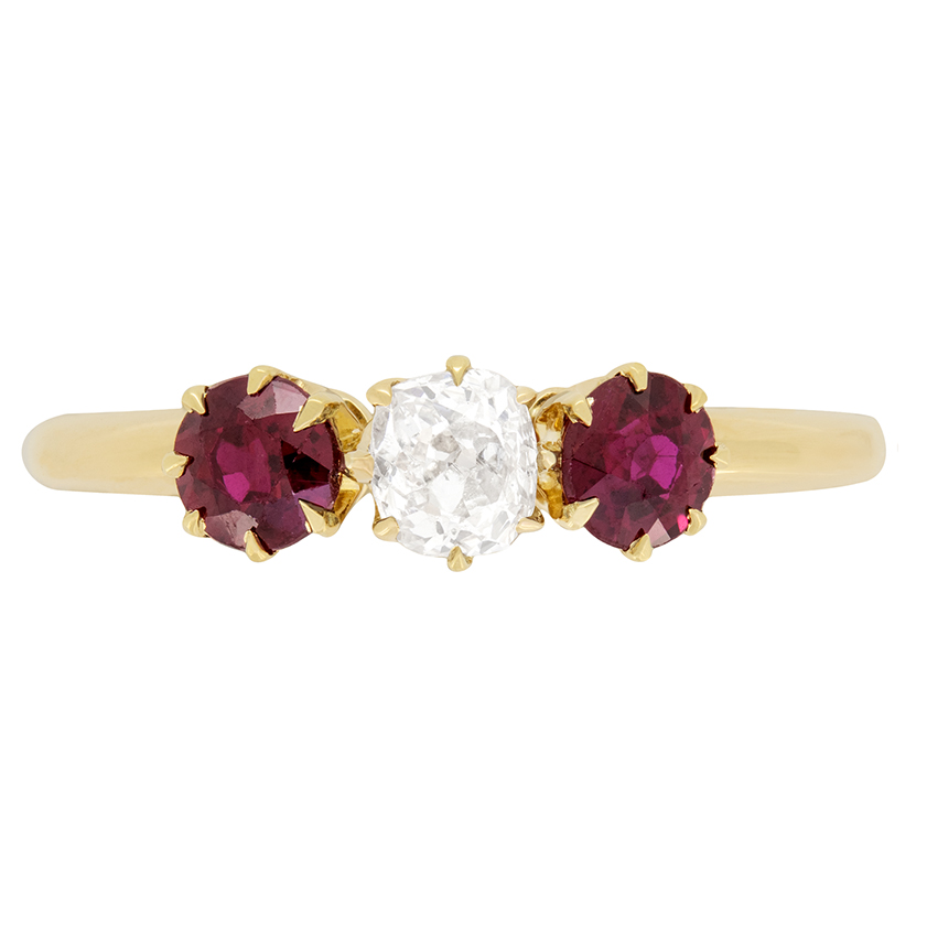 Victorian 0.35ct Diamond and Ruby Trilogy Ring, c.1880s | Farringdons ...