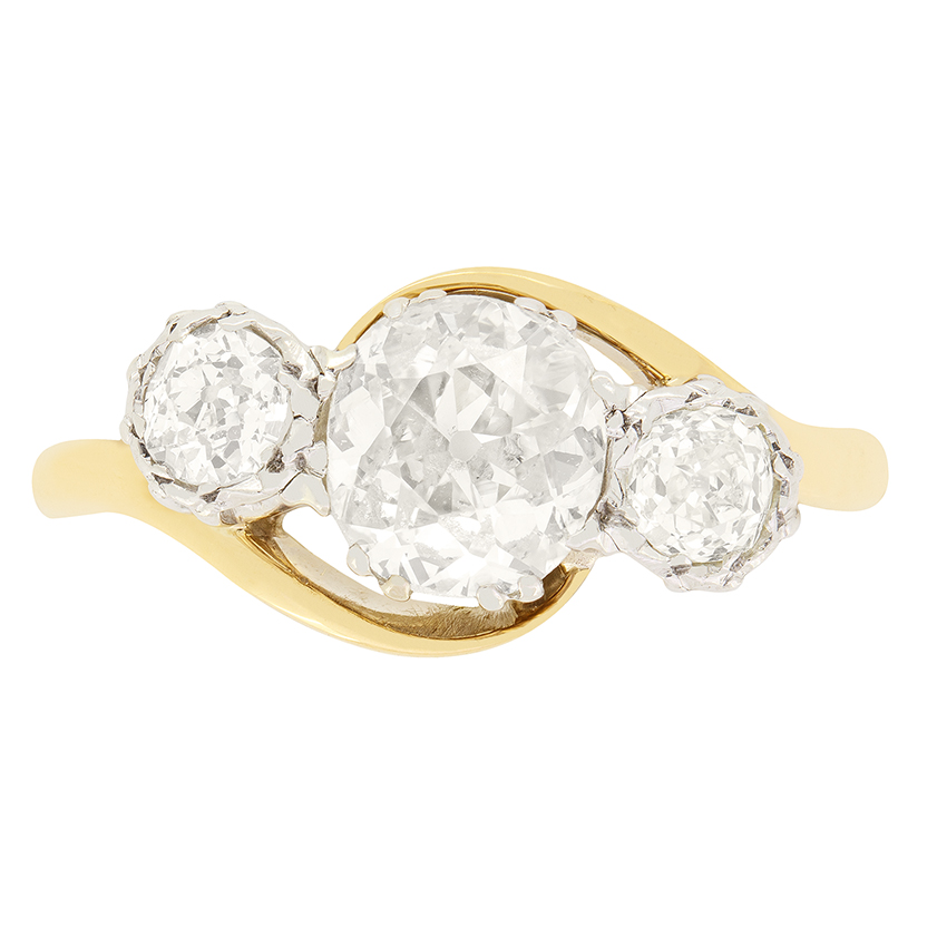 Edwardian 1.35ct Diamond Three Stone Twist Ring, c.1910s | Farringdons ...