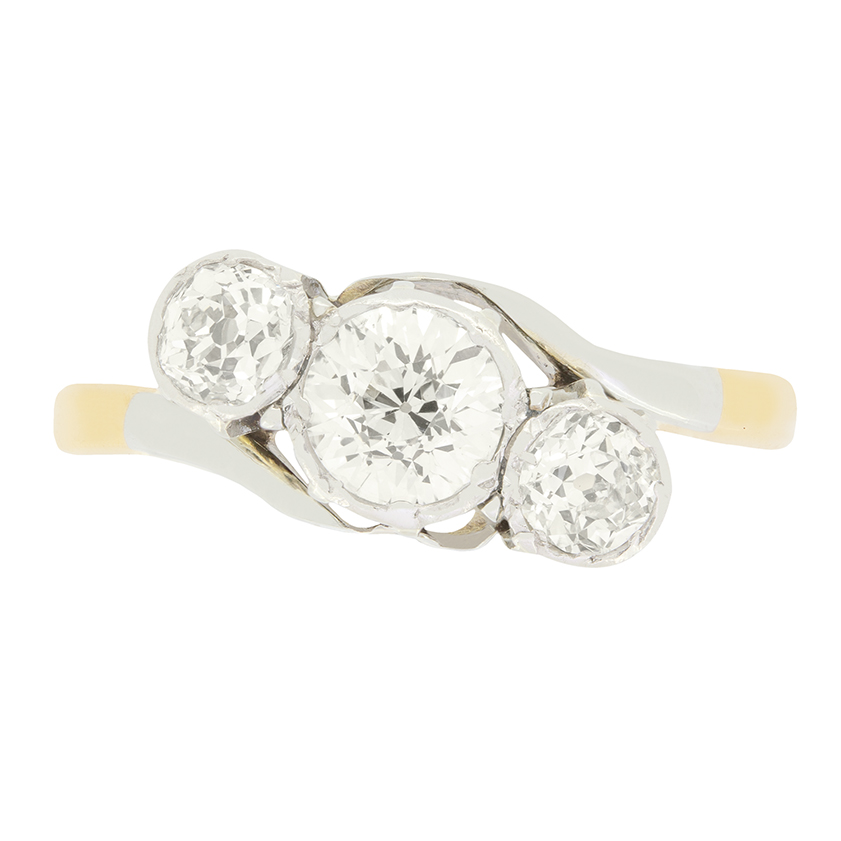 Edwardian 1.10ct Diamond Three Stone Twist Ring, c.1910s | Farringdons ...