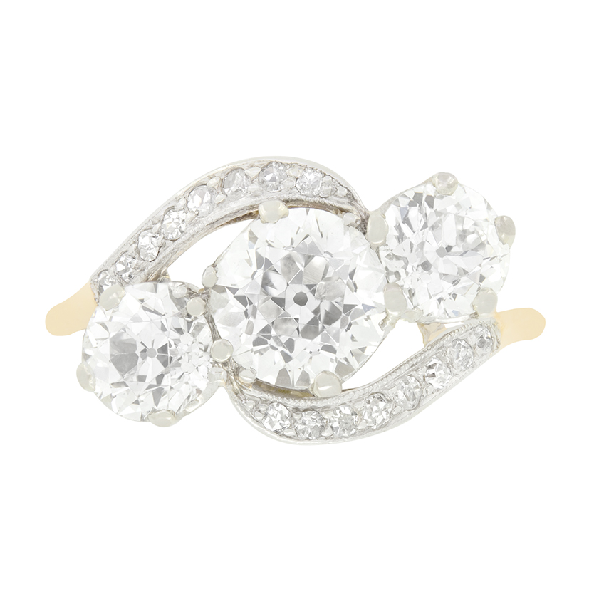 Edwardian 2.90ct Diamond Cross Over Ring, c.1910s | Farringdons Jewellery