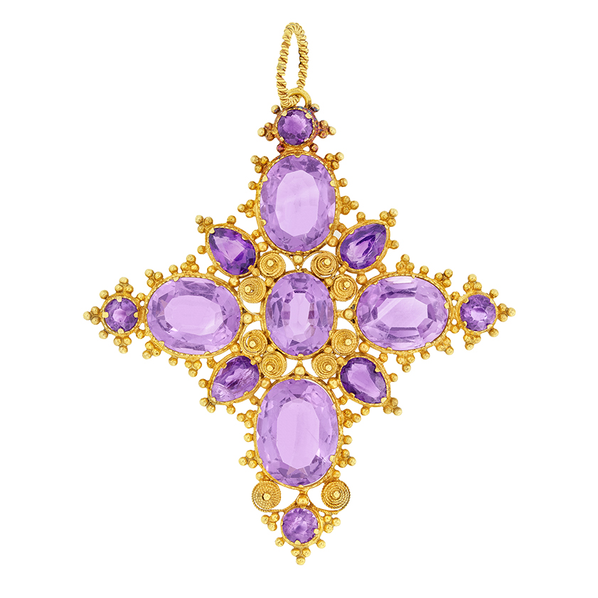 Victorian 20.80ct Amethyst Cross Pendant, c.1880s | Farringdons Jewellery