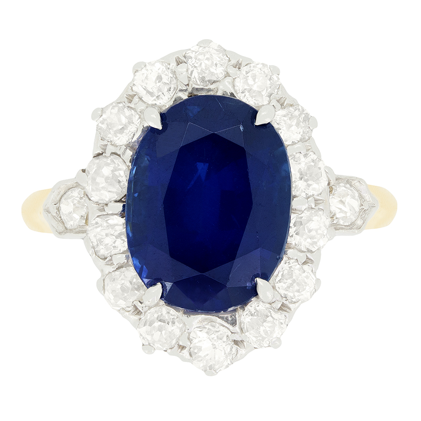 Edwardian 3.75ct Sapphire and Diamond Cluster Ring, c.1910s ...