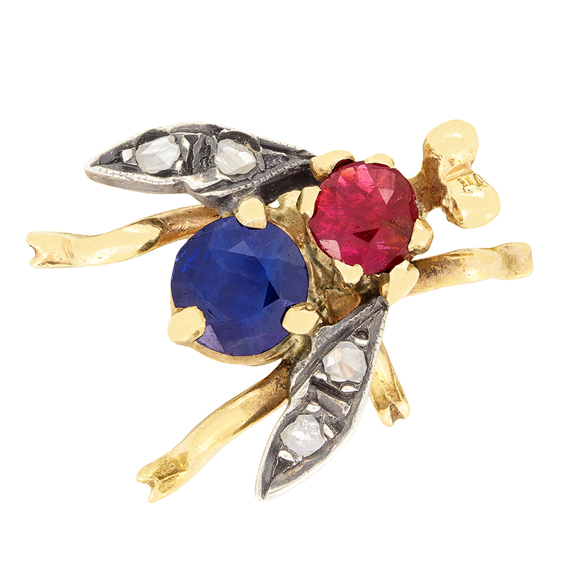 Victorian 0.80ct Sapphire, Ruby and Diamond Bug Brooch, c.1900s ...
